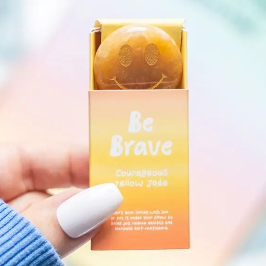 Be Brave Yellow Jade Smiley Face | Kim's Kozy Crochet, LLC